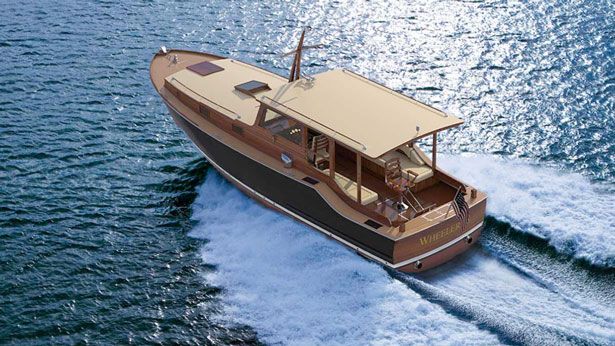 Production version of Hemingway's Pilar fishing boat underway